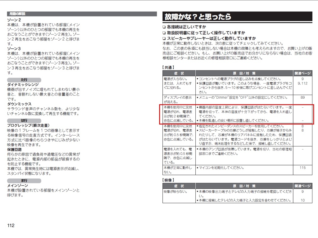 価格.com - 『取説P112抜粋』DENON AVR-3311 Trialさん のクチコミ掲示板投稿画像・写真「電源が1時間程使うと落ちる ...